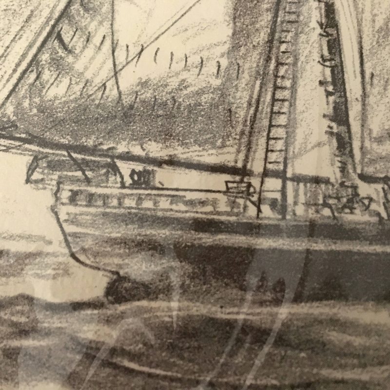 Vintage Schooner Lithosketch Print Signed Jas. F. Murray 1949 Curhan ...