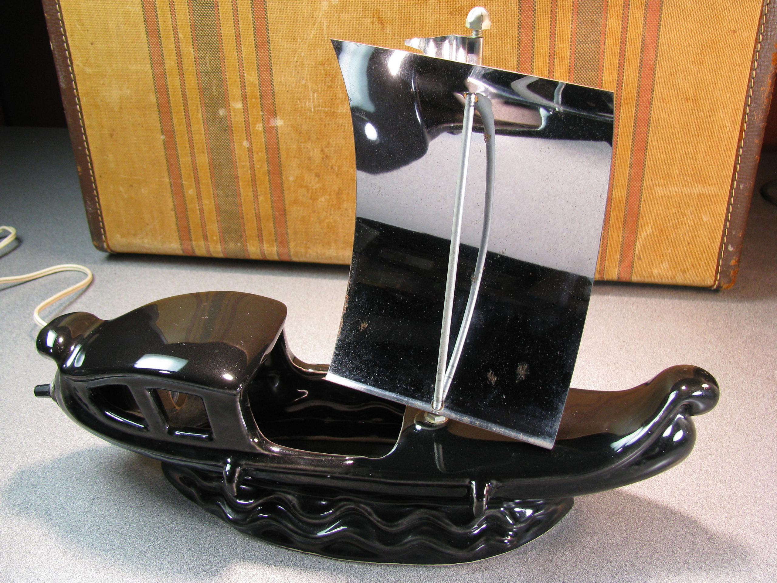 Large Ceramic Ship With Metal Sail TV Light | Schooner Chandlery