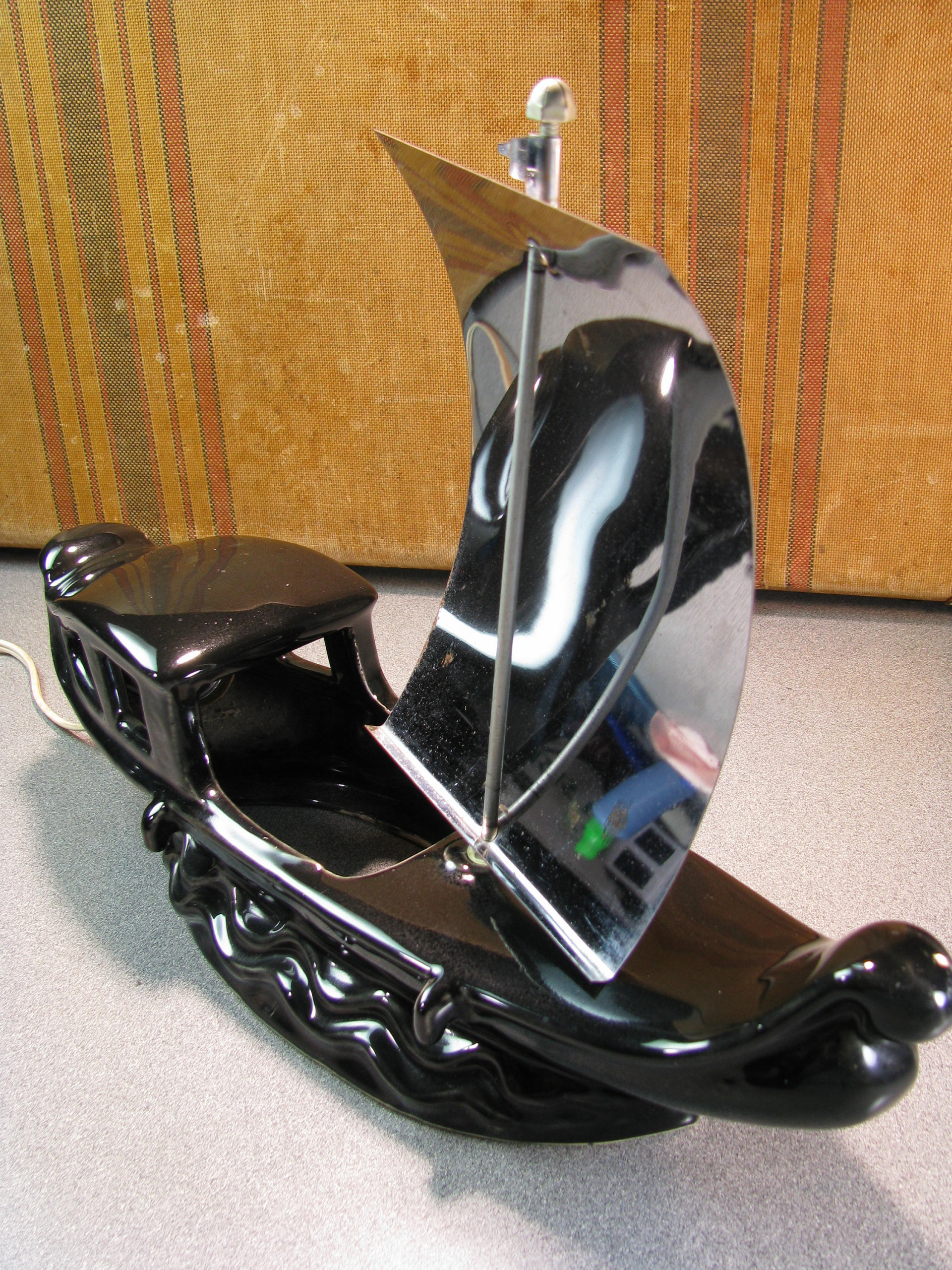 Large Ceramic Ship With Metal Sail TV Light | Schooner Chandlery