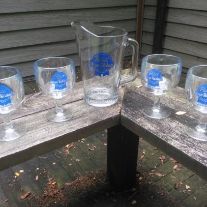 Pabst Blue Ribbon Beer Pitcher with Four Schooners - Pabst Beer Pitcher ...