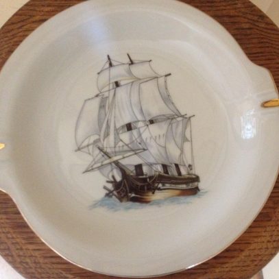 Vintage Nautical porcelain Ashtray featuring 3 Masted Sailing Ship ...