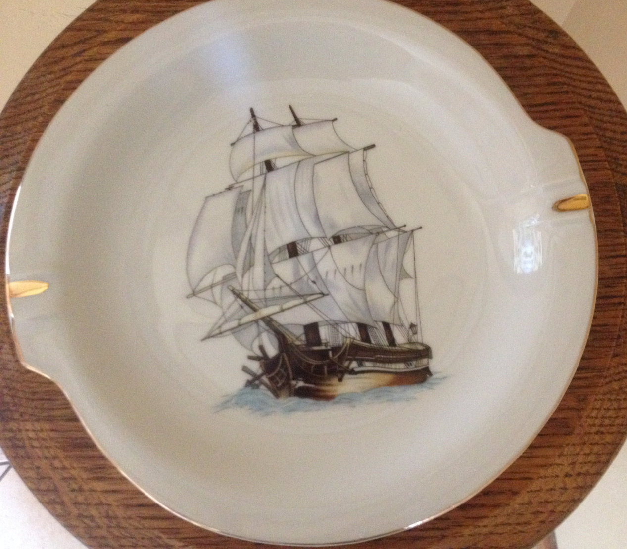 Vintage Nautical porcelain Ashtray featuring 3 Masted Sailing Ship ...