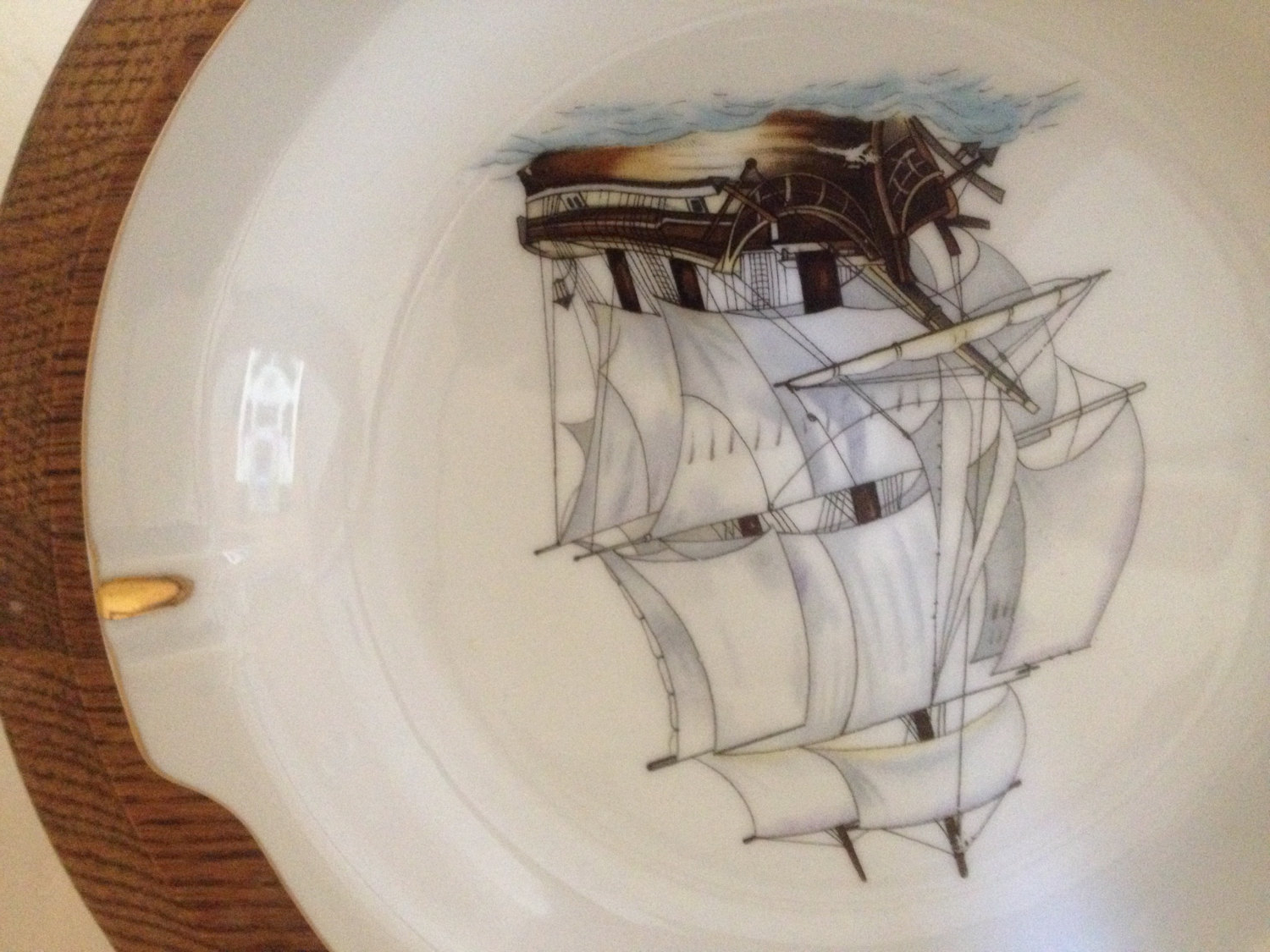 Vintage Nautical porcelain Ashtray featuring 3 Masted Sailing Ship ...