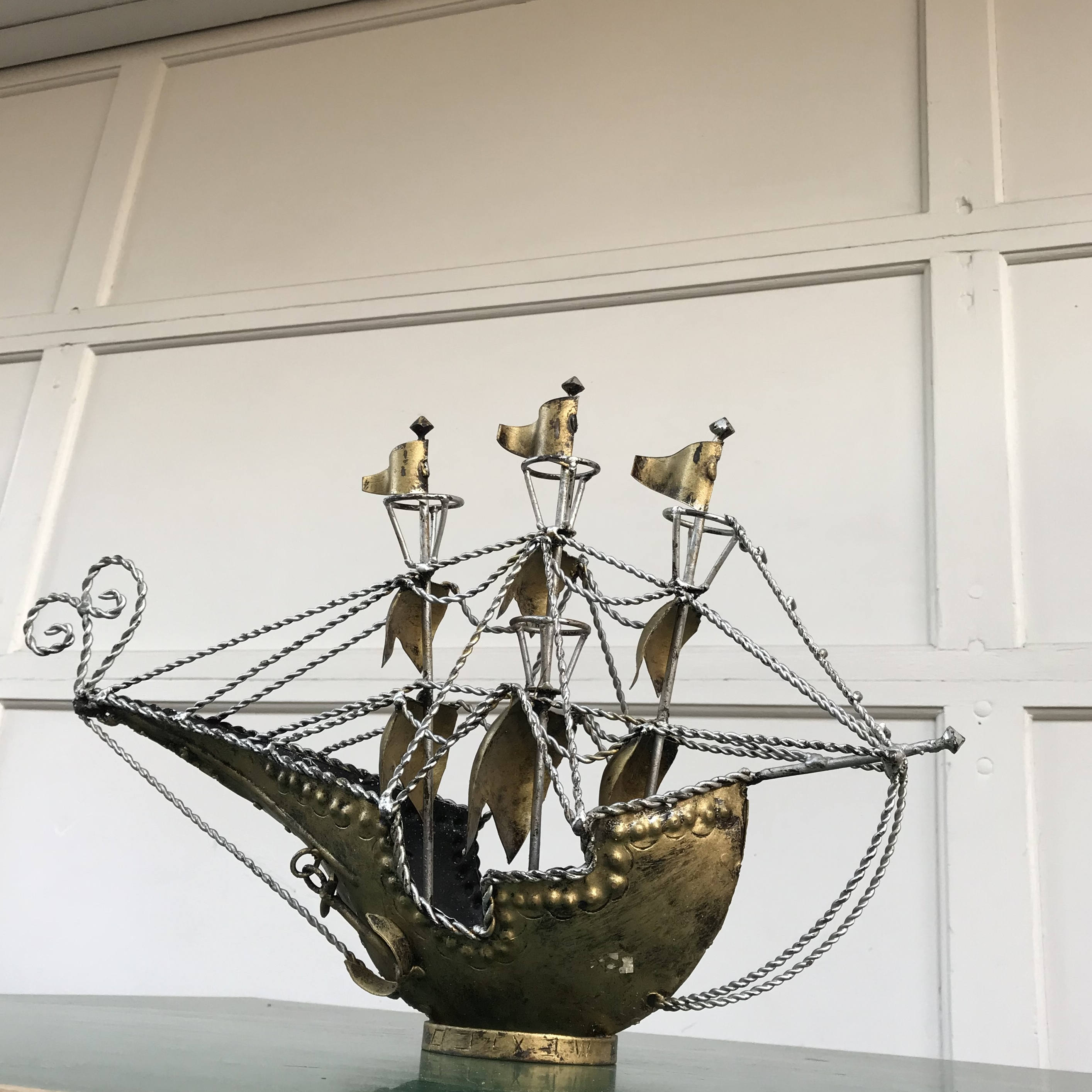 Metal Sailboat Schooner Vintage Mexico Made Folk Art Metal Art Nautical ...