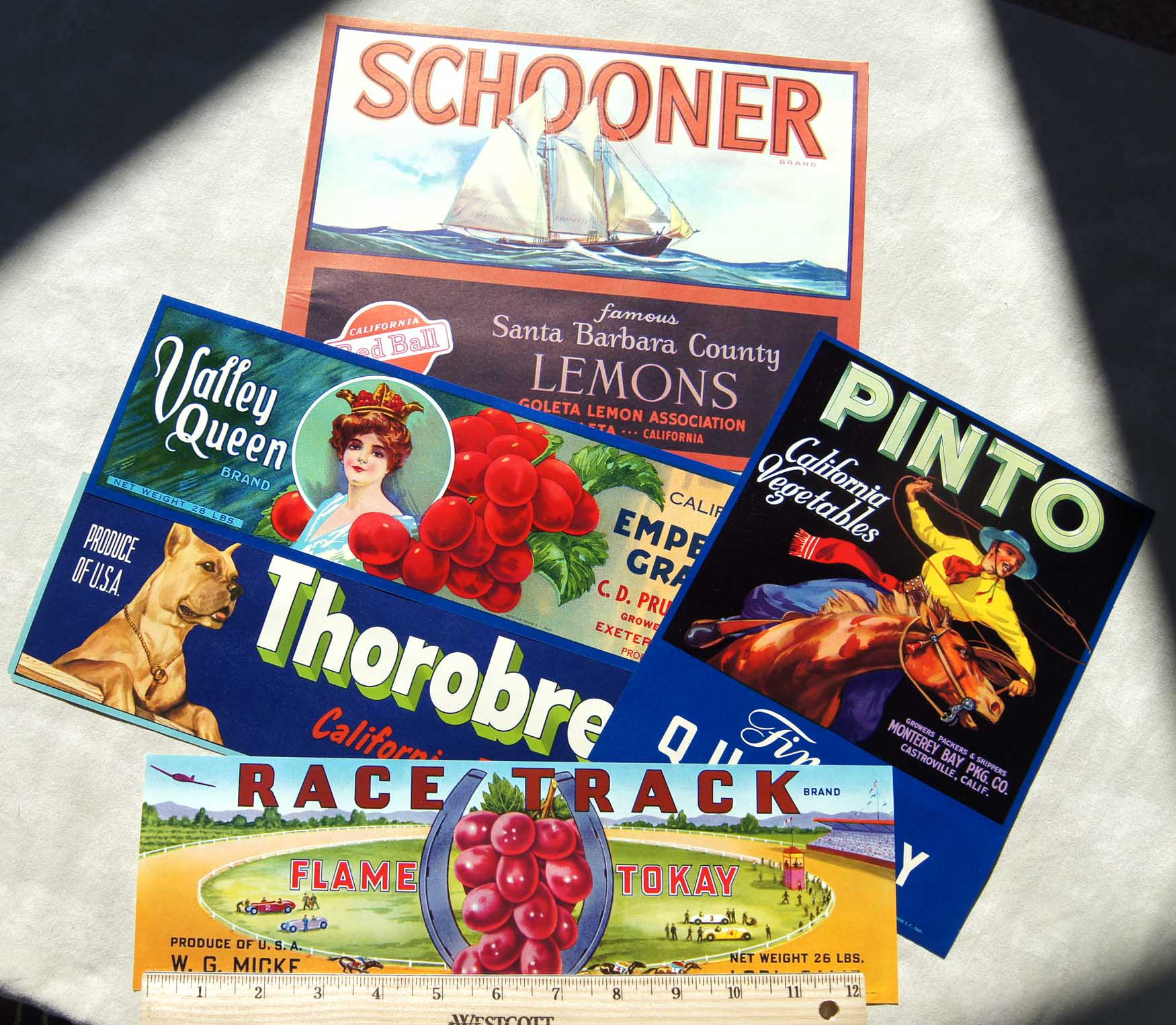 Mid 1900's ORIGINAL PAPER LABELS - Group of 5 Colorful Labels for Food ...