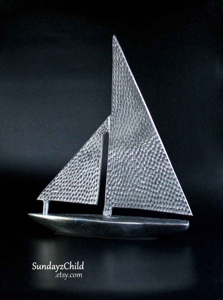 Mid-Century Hammered Aluminum Sailboat - Minimalist Metal Schooner ...