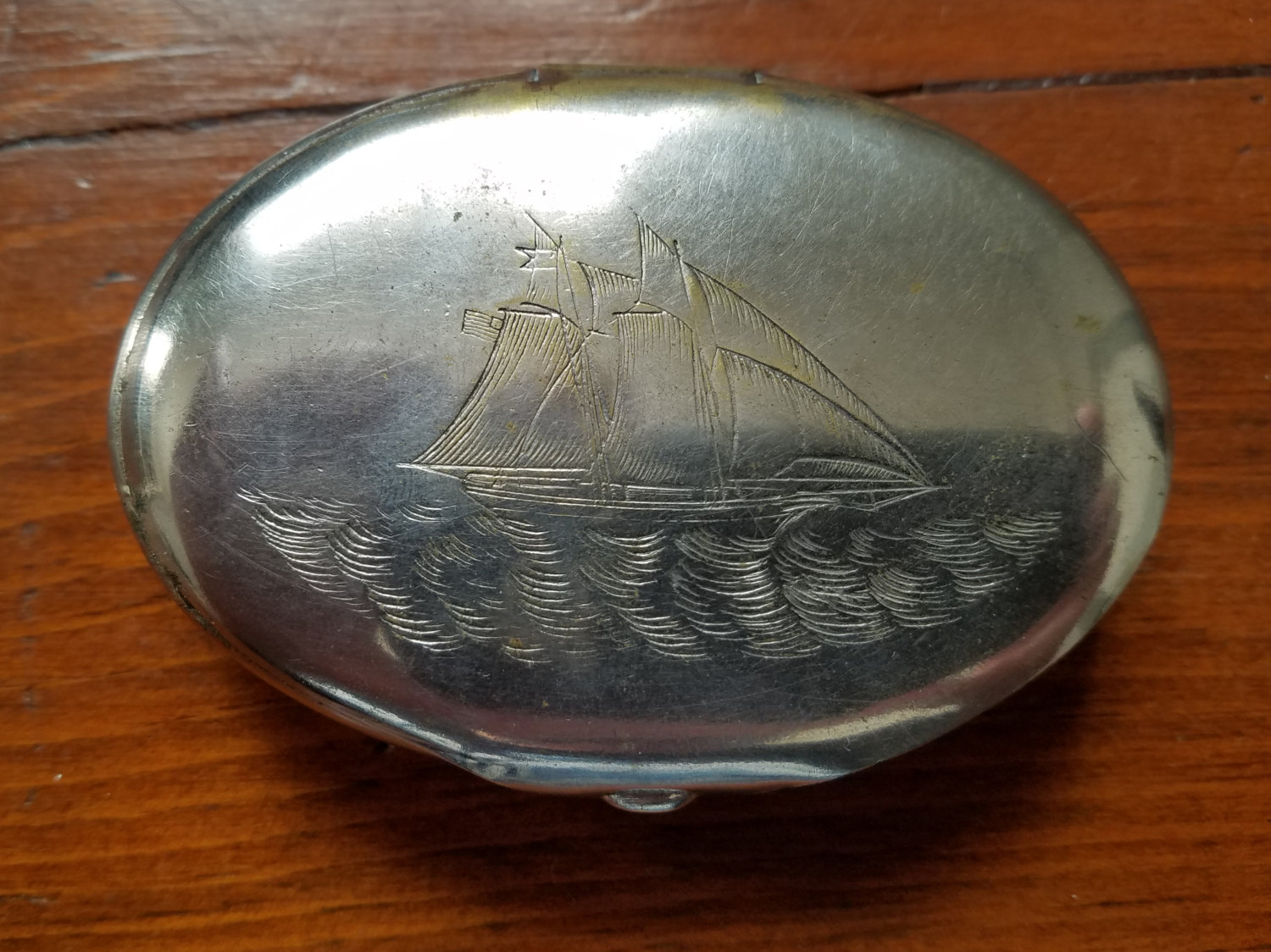 RARE ID'D 1800s Civil War Silver Plate Match Safe with Engraved Sailing ...