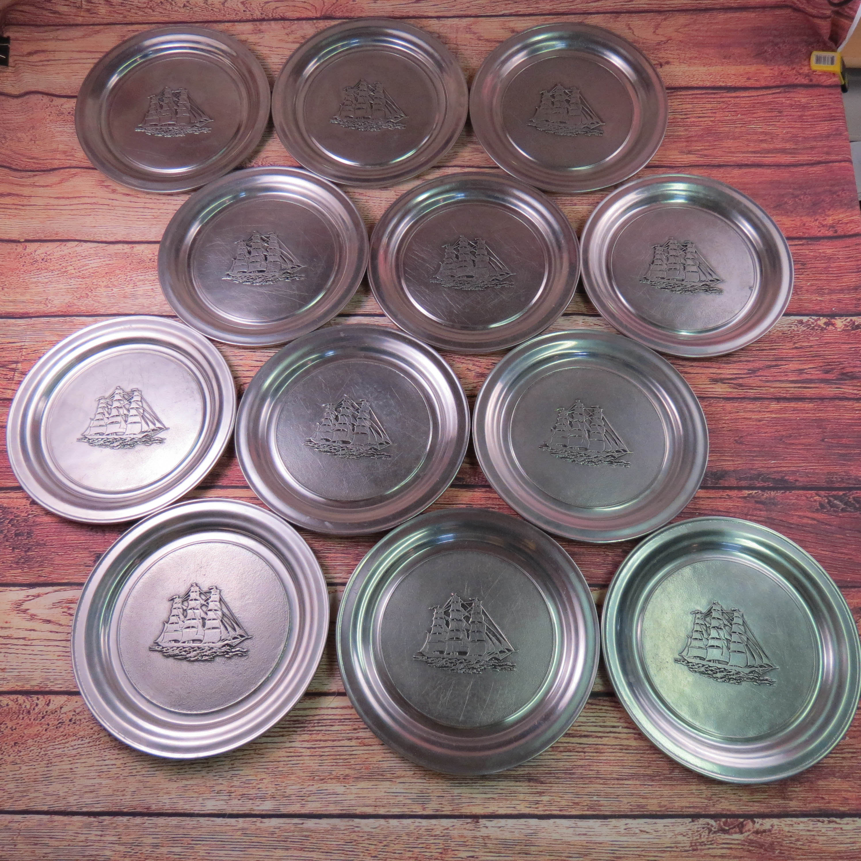RWP Wilton Armetale Columbia PA Pewter Schooner Clipper Ship Set of 12 ...