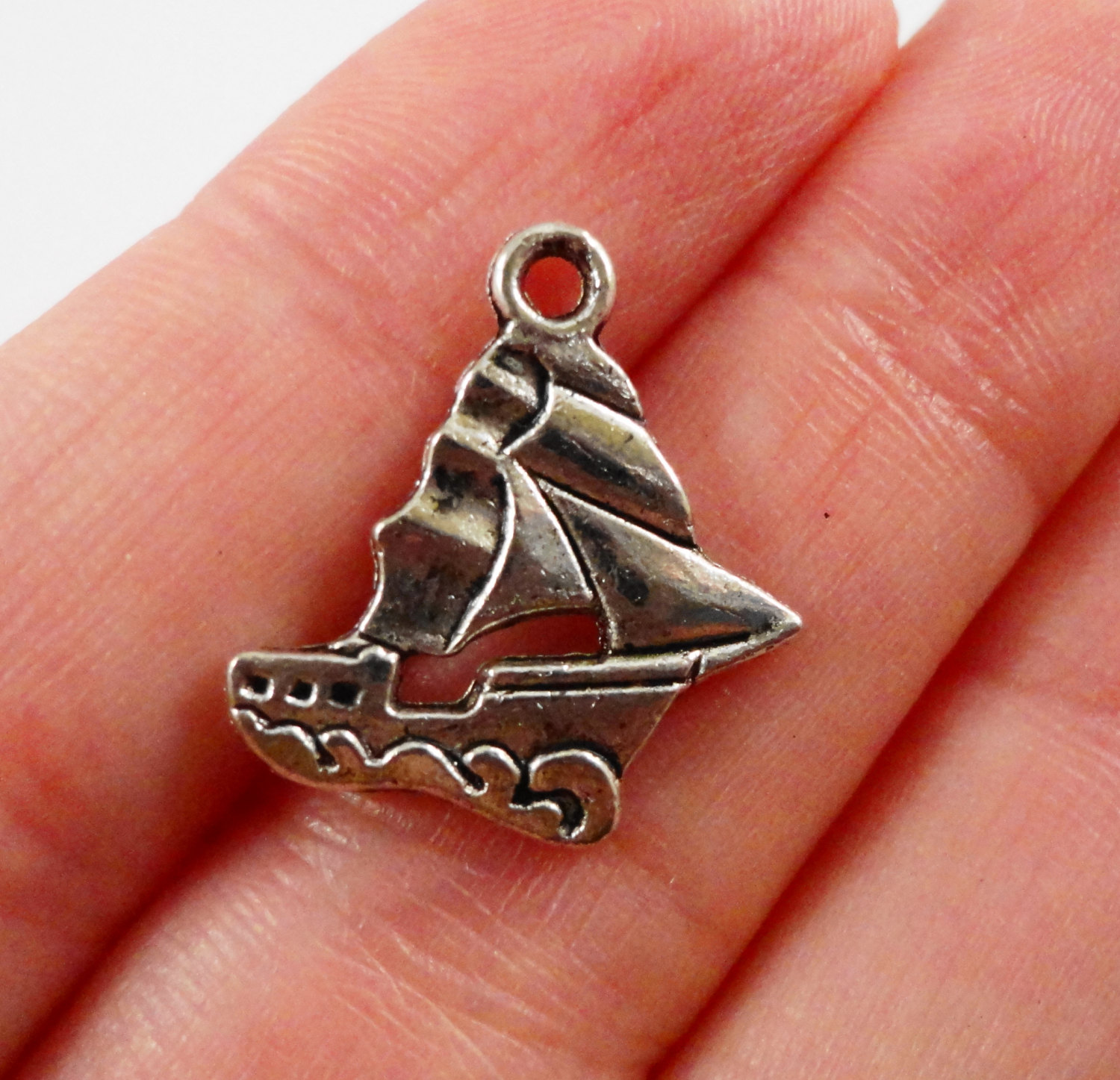 Silver Ship Charms 18x17mm Antique Silver Schooner Charms, Silver Ship ...