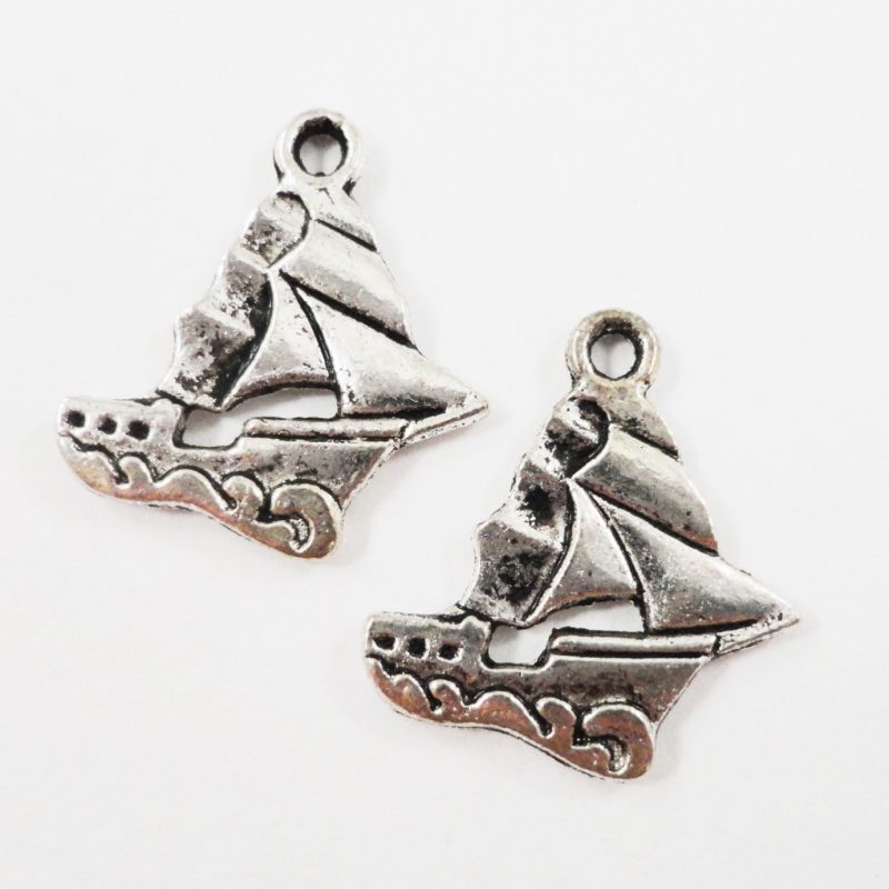 Silver Ship Charms 18x17mm Antique Silver Schooner Charms, Silver Ship ...