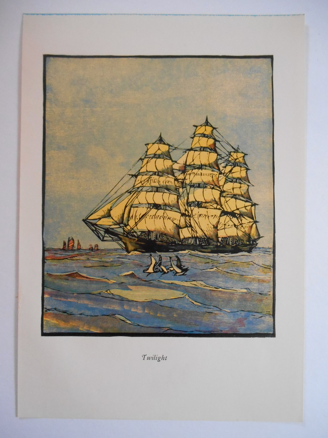 Clipper Ship Nautical art print, 1936 Vintage Wood Engraving - Twilight ...