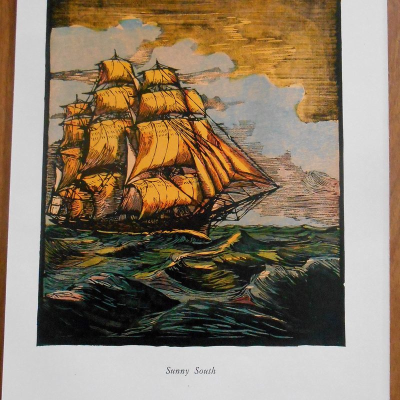 Clipper Ship Sunny South, nautical art print, 1936 Vintage Wood ...