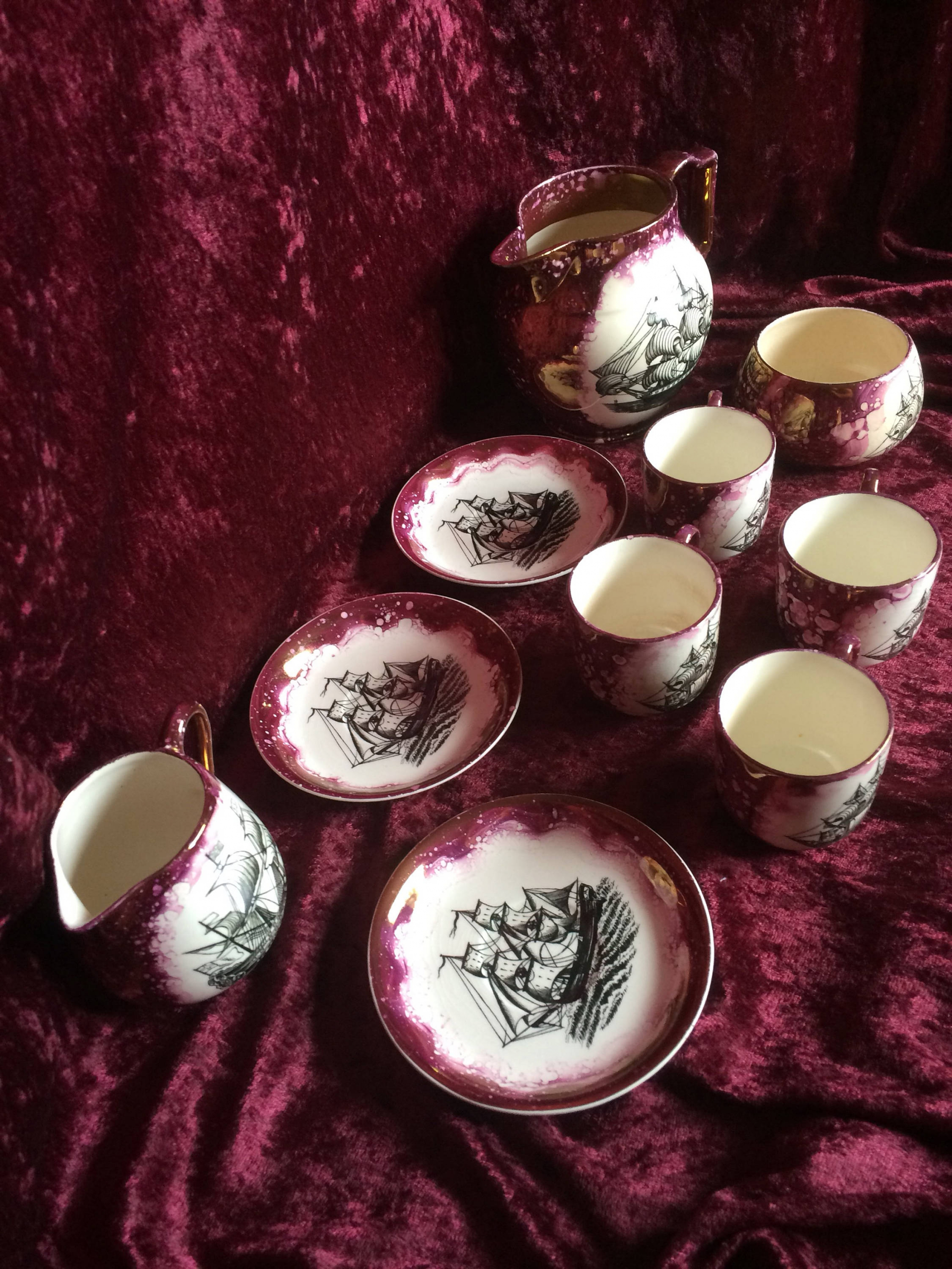 Gray's Pottery Stoke-on-the-Trent 10 piece Rose Lustreware Ship design ...