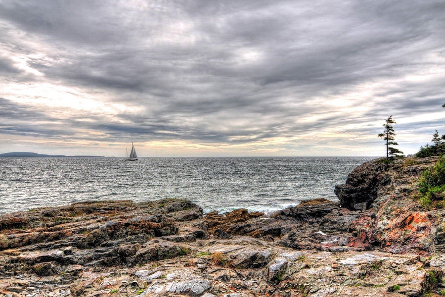 Maine Photography – A sailboat passes by Schooner Head in Acadia ...