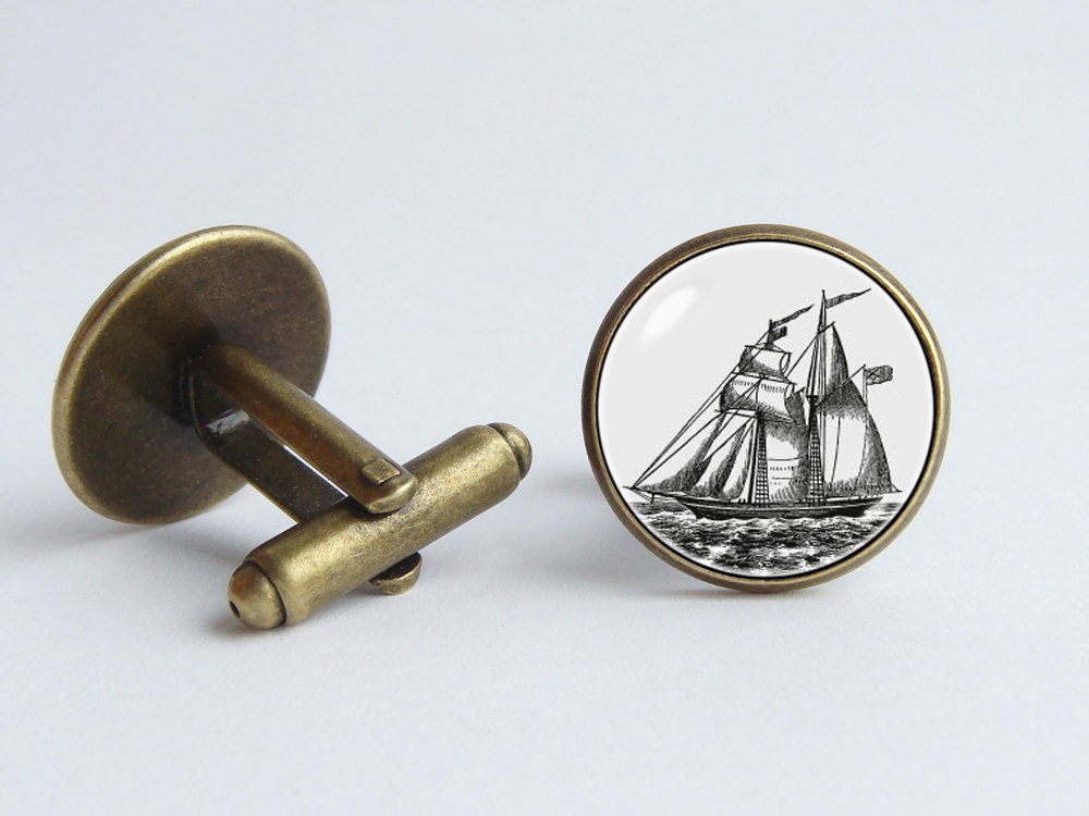 Ship cufflinks Nautical jewelry Men cuff links Father gift Schooner ...