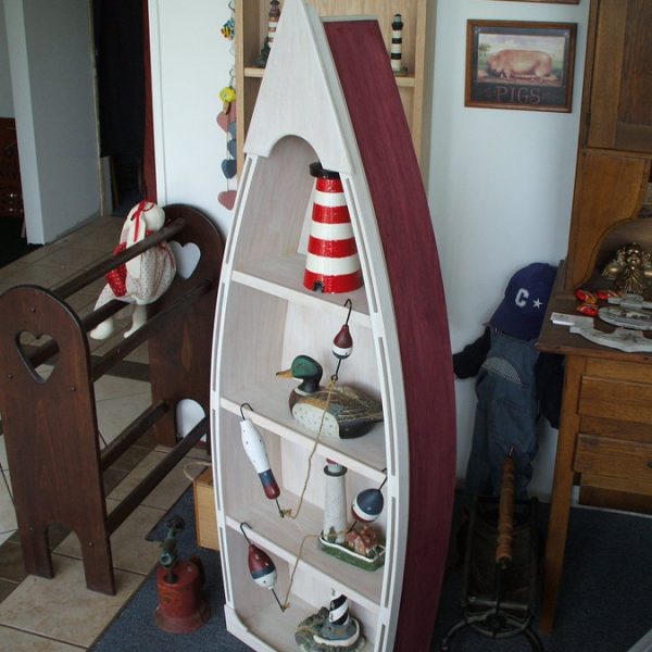 5 Foot RED row Boat Bookshelf shelf Bookcase shelves skiff schooner ...