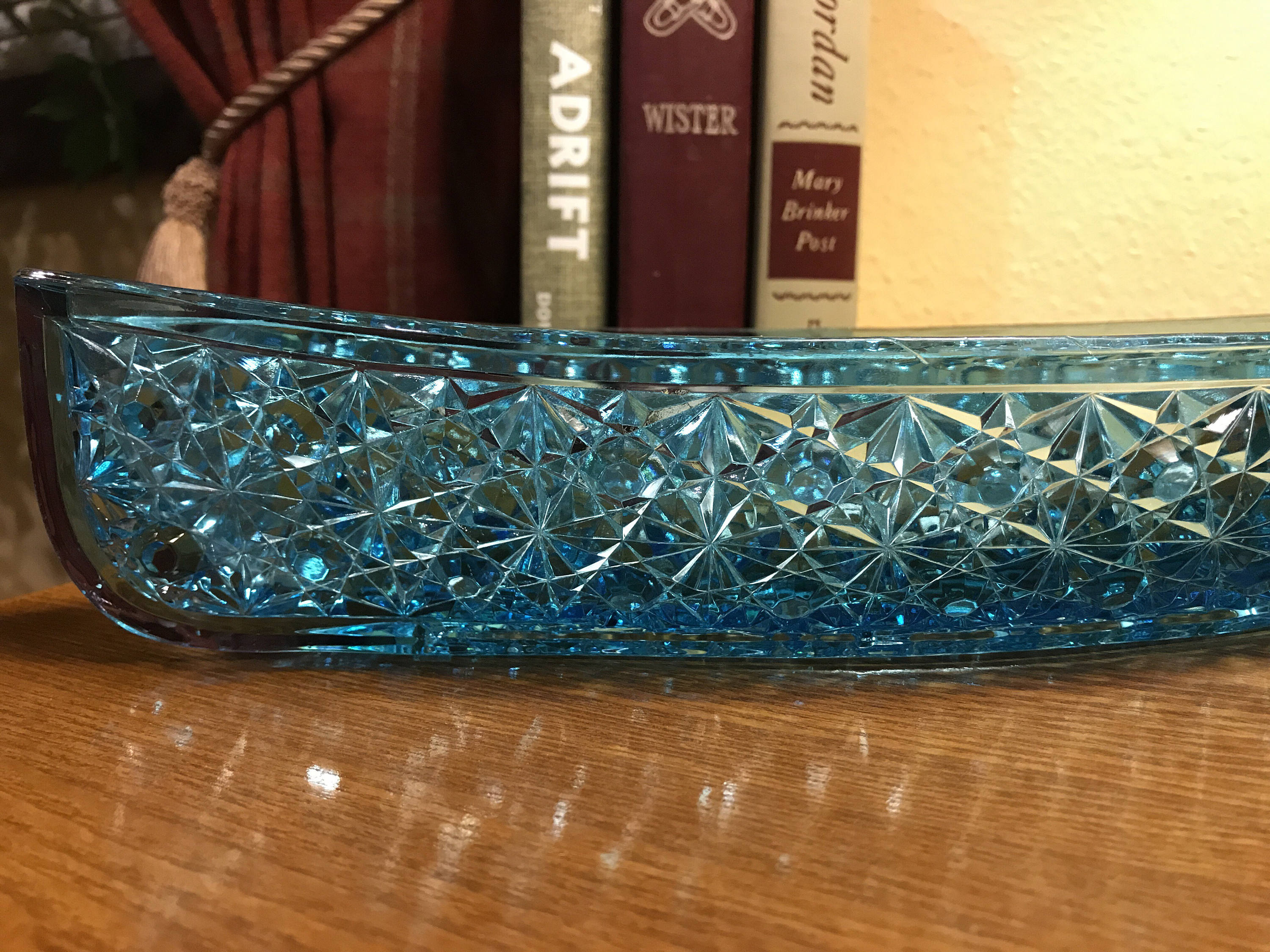 Vintage Aquamarine Blue Glass Daisy Button Fenton Style Canoe / Long ...