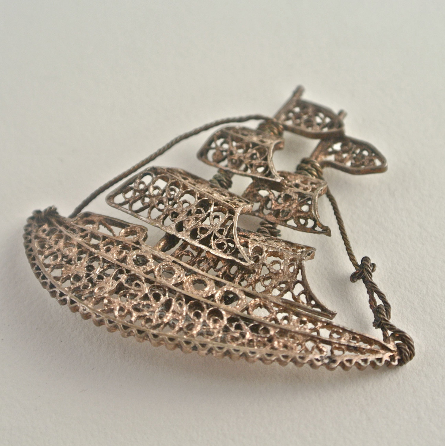 Sterling Silver Filigree Ship Brooch. – Schooner Chandlery