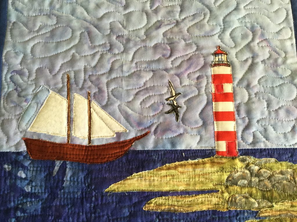Lighthouse with schooner coastal scene | Schooner Chandlery