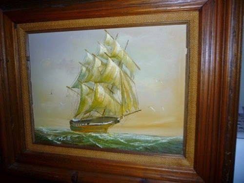 Vintage Painting of Schooner Tall Ship Maritime by Artist Baillie 1950s ...