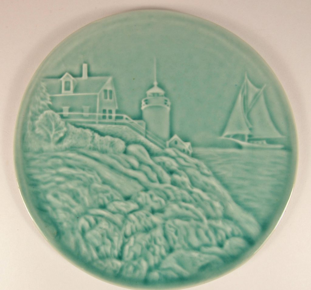 Vintage EDGECOMB POTTERS Maine Lighthouse Schooner Art Pottery Tile ...