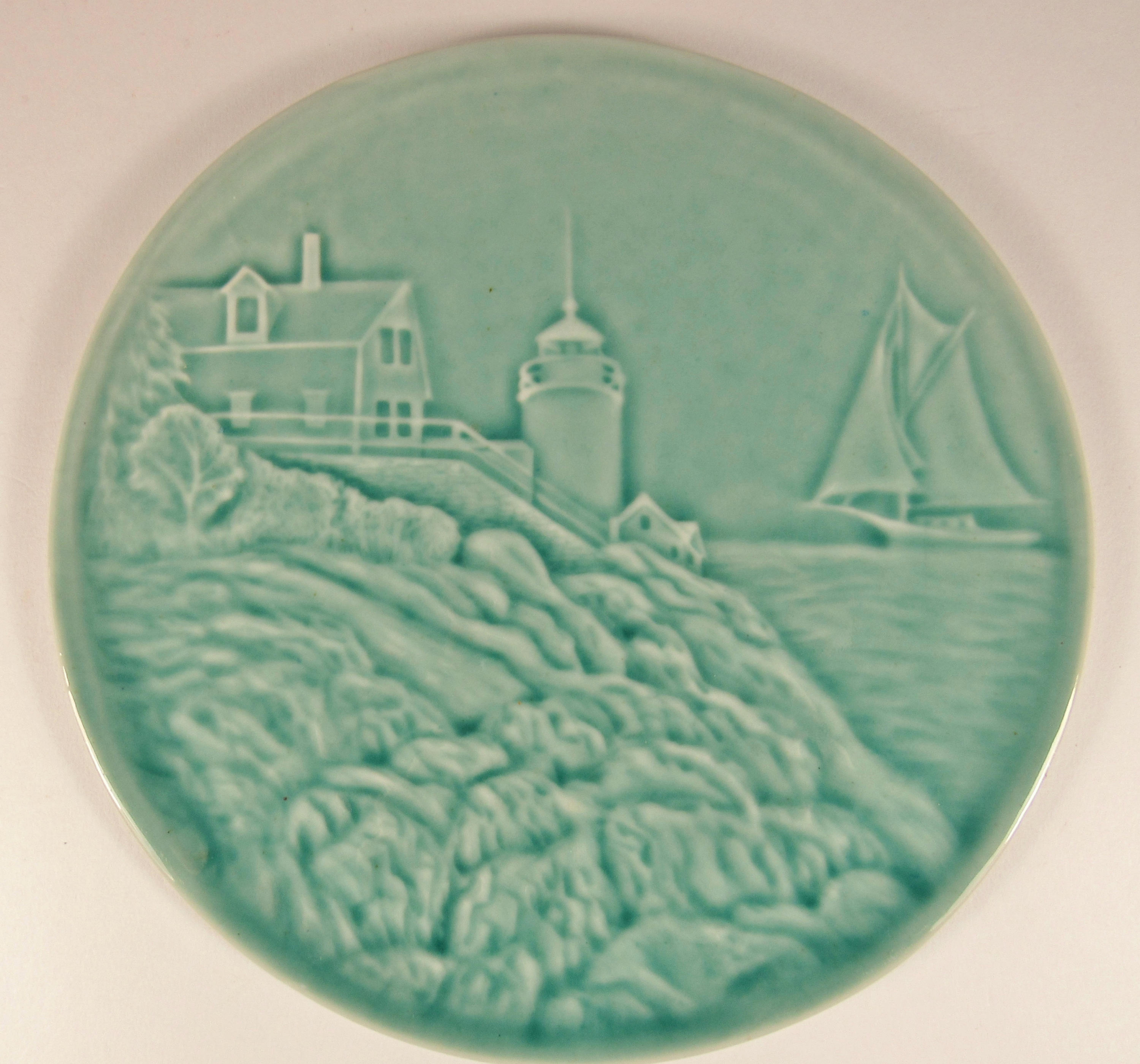 Vintage EDGECOMB POTTERS Maine Lighthouse Schooner Art Pottery Tile ...