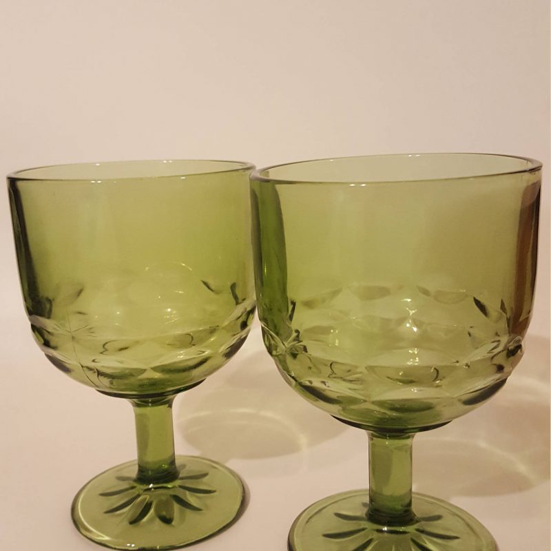 Vintage green glass goblets; green wine glass; large wine glass; candy ...