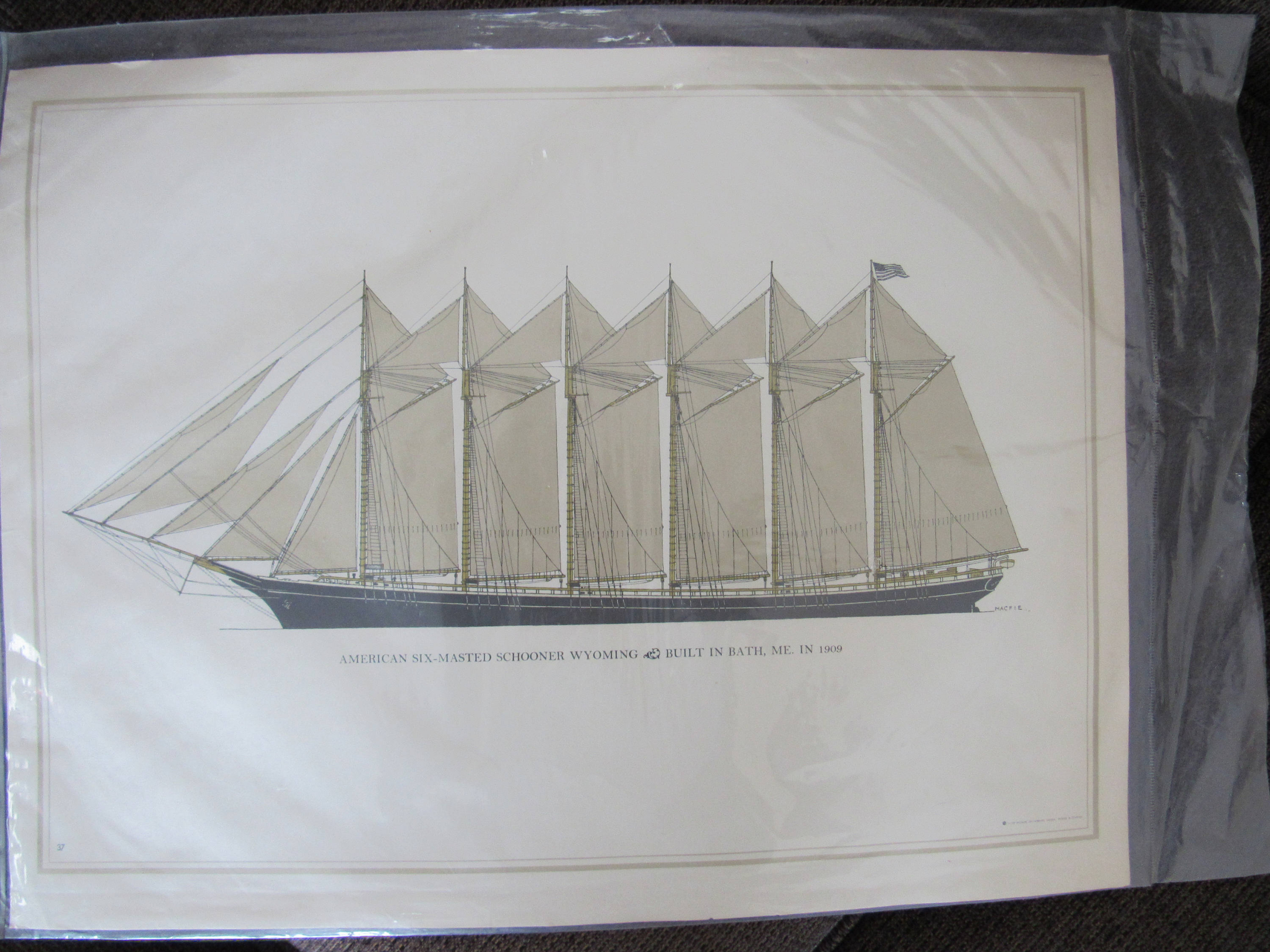 Vintage Gordon Macfie Print American Six-Masted Schooner Wyoming Bath ...