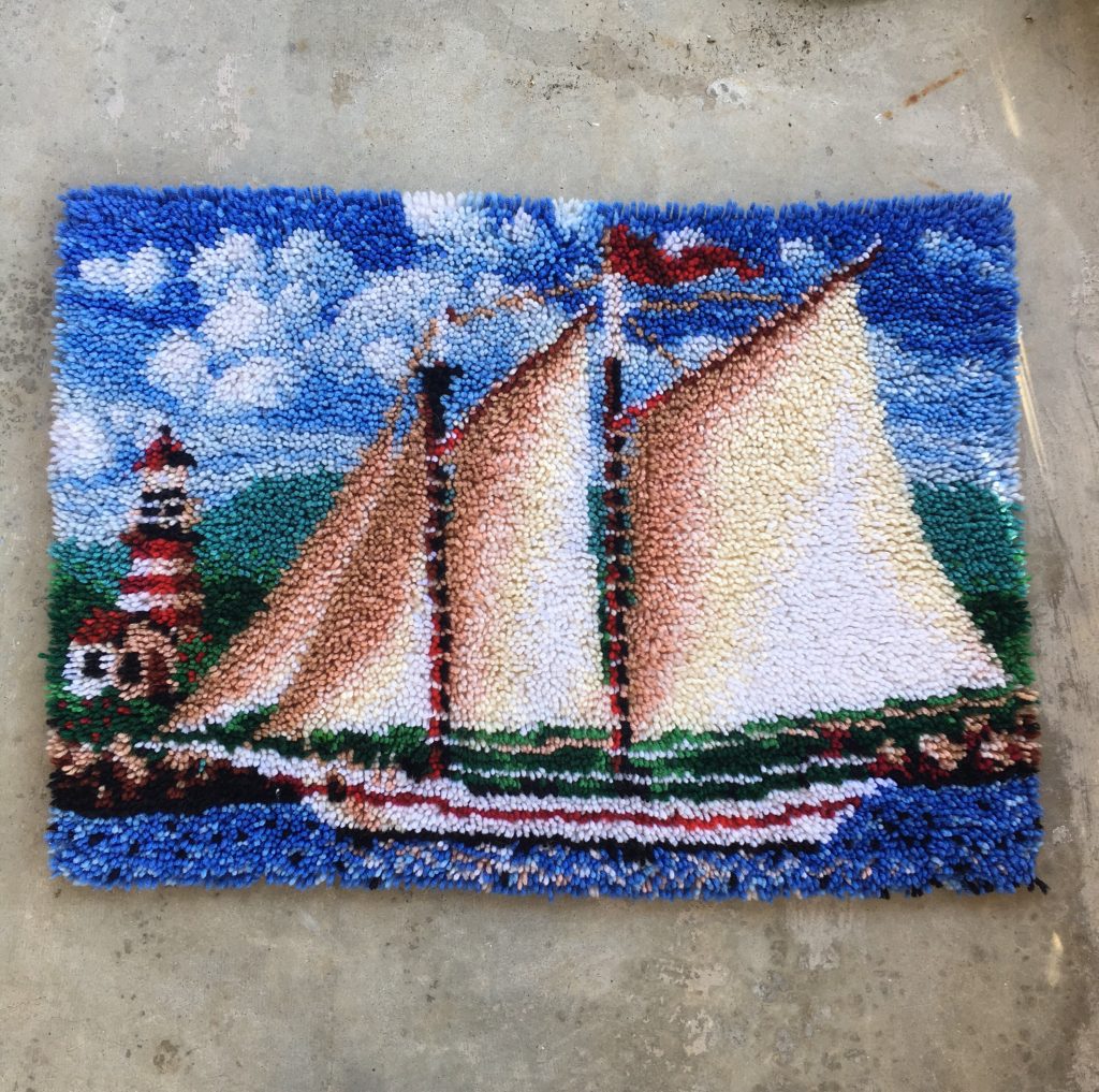 nautical ship and lighthouse latch hook 70s vintage sailboat hooked rug ...