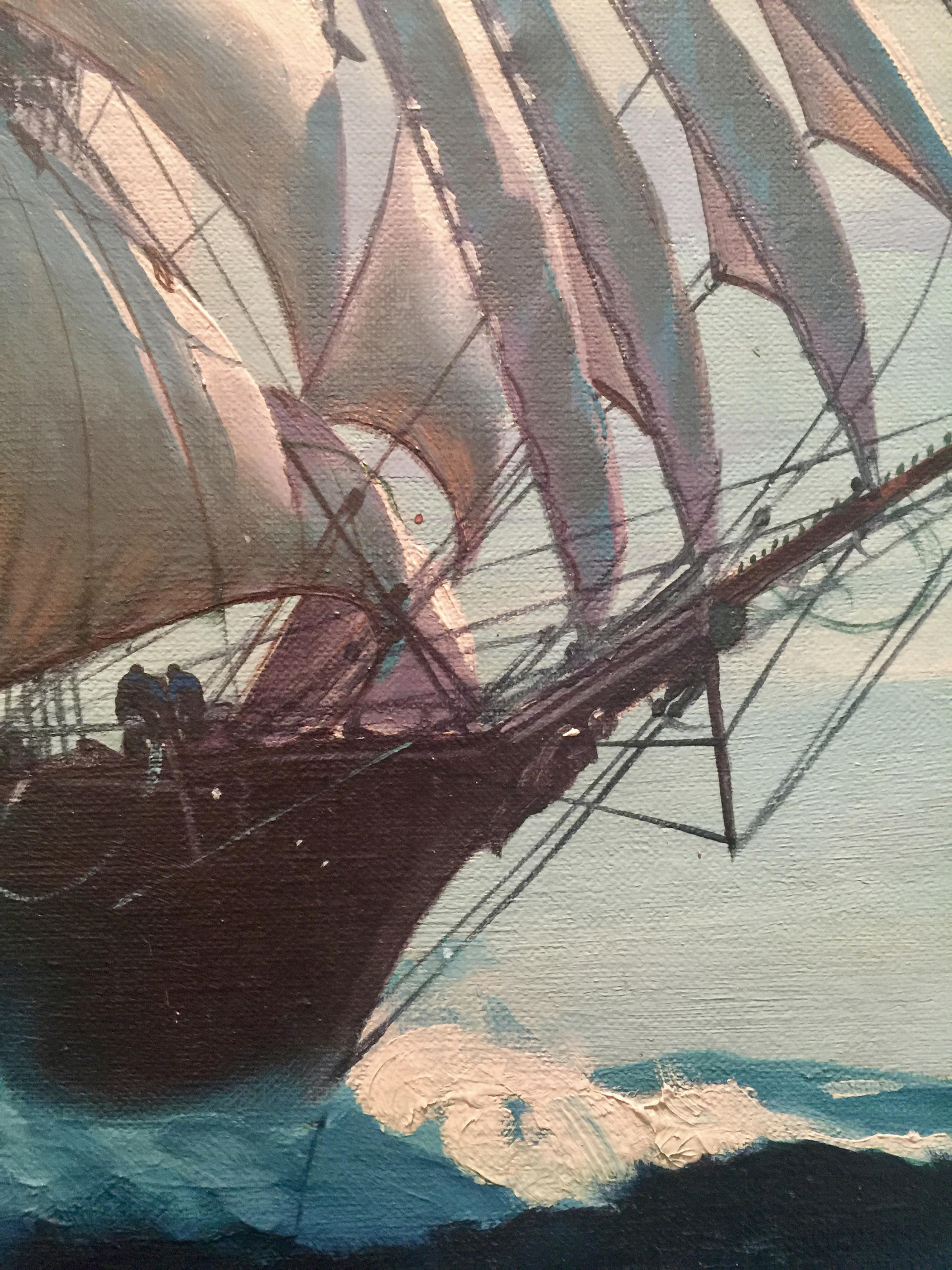 Antique Nautical Ship Oil Painting by Hunter Wood circa 1930's ...