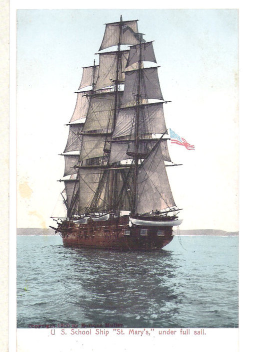 Vintage Postcard of Sailing Ship, U.S. School Ship “St. Mary’s” Under ...