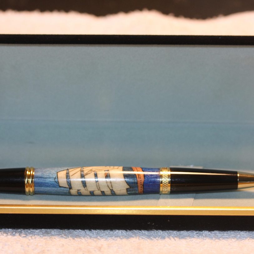 Handcrafted Tall Ship Inlayed Pen in a Black Velour Case | Schooner ...
