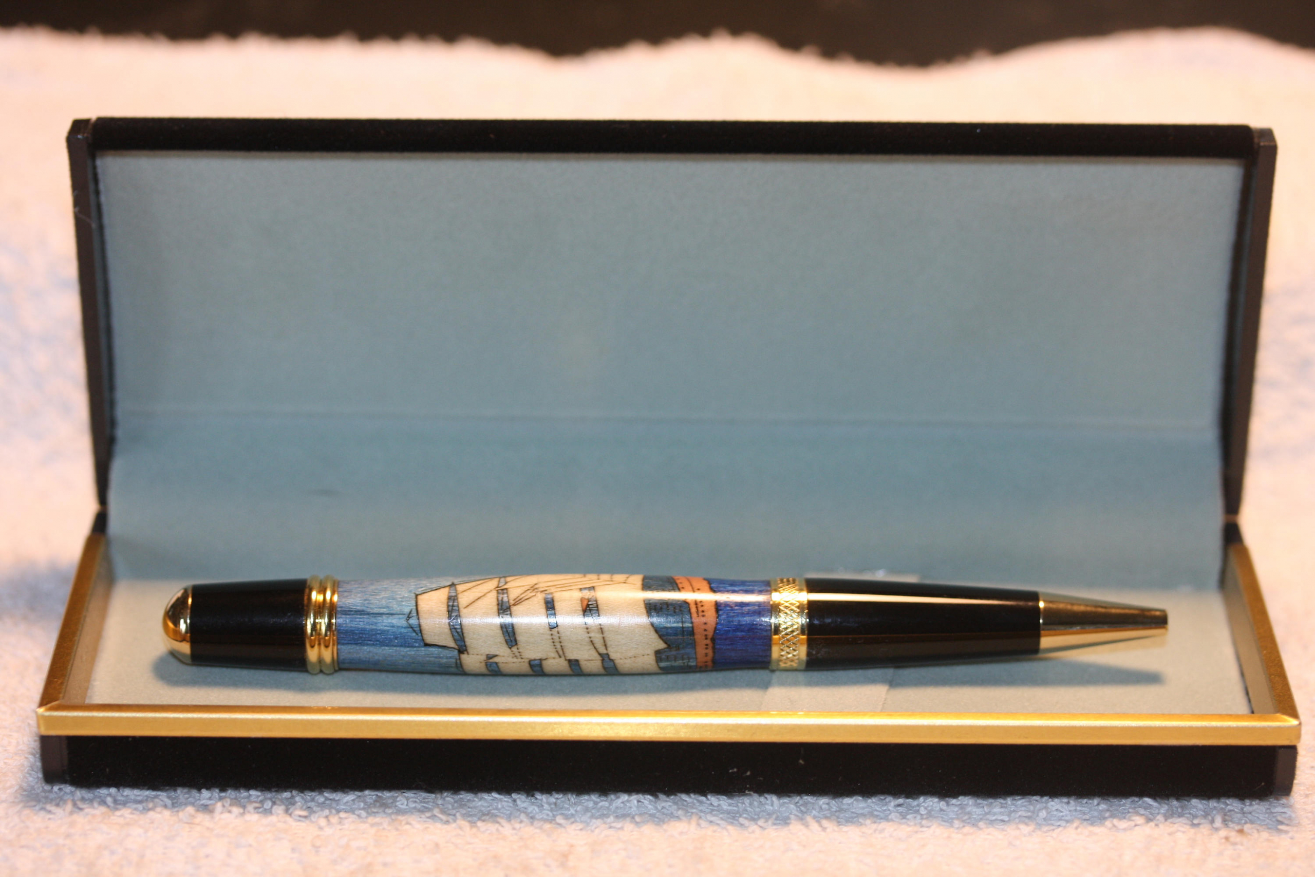 Handcrafted Tall Ship Inlayed Pen in a Black Velour Case | Schooner ...