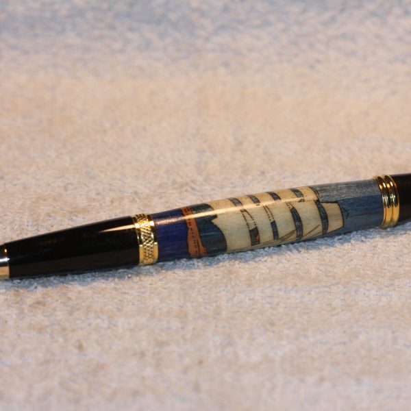 Handcrafted Tall Ship Inlayed Pen in a Black Velour Case | Schooner ...