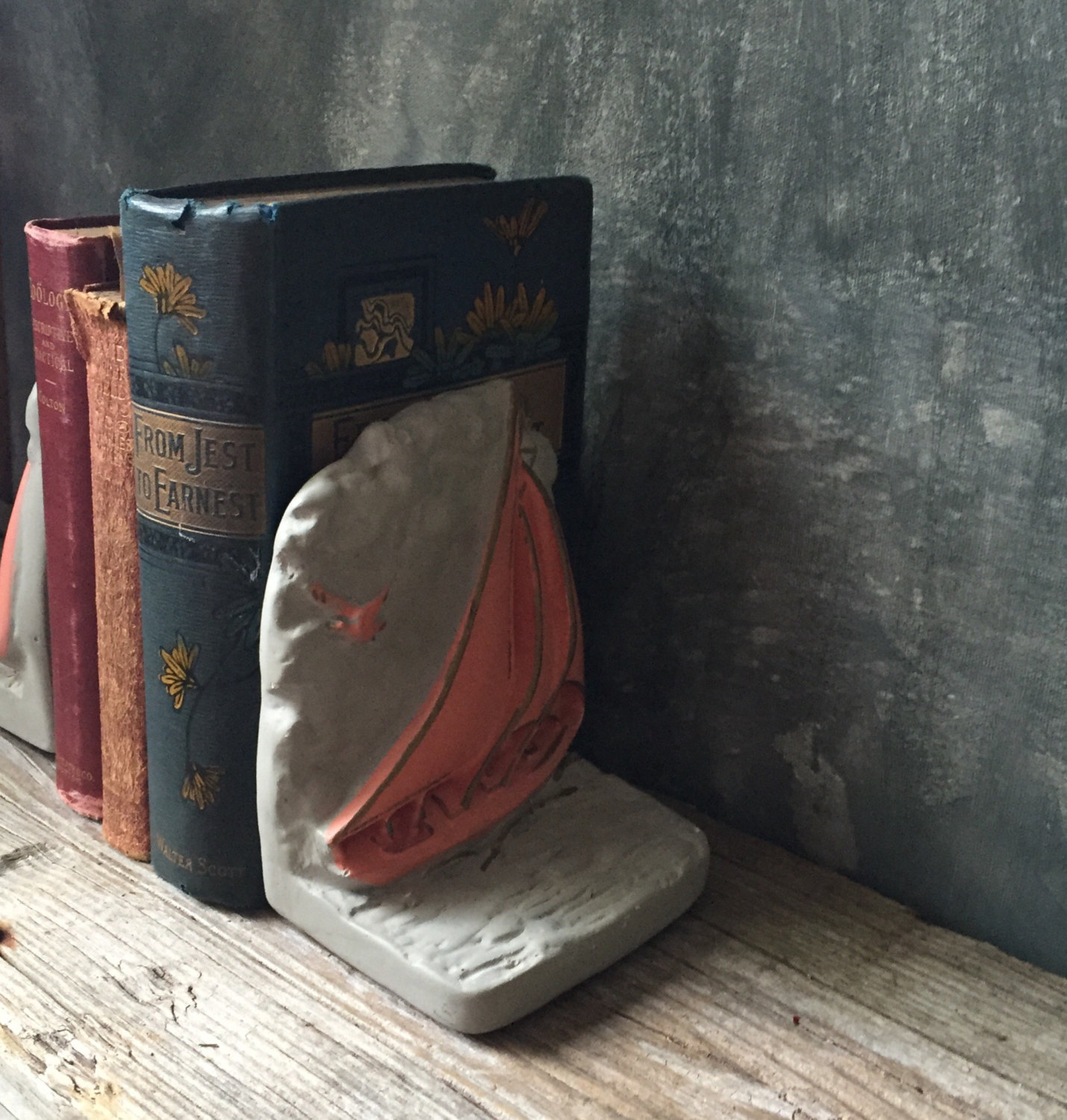 Sailing Ship Bookend Set: Vintage Chalkware Schooner Bookends, Nautical ...