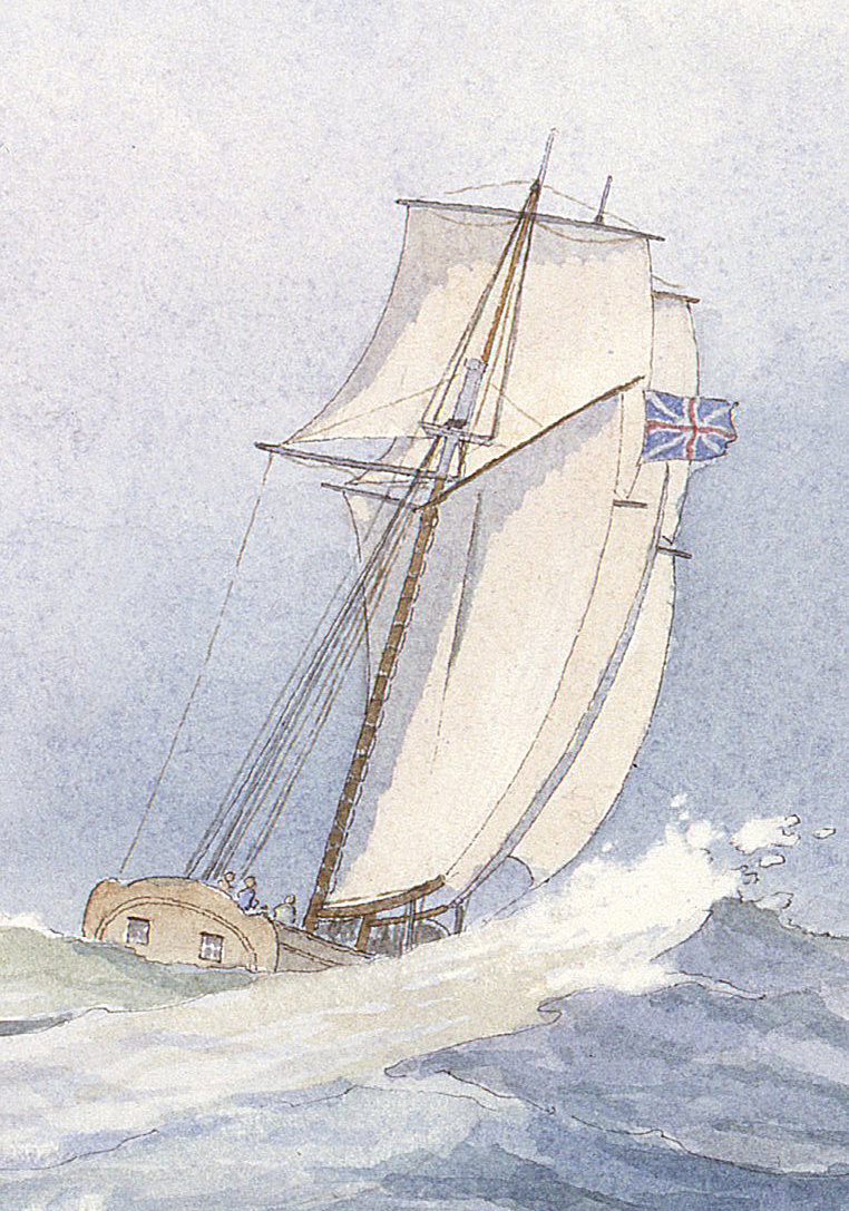 Sloop Providence, John Paul Jones, chasing a Halifax schooner on the ...