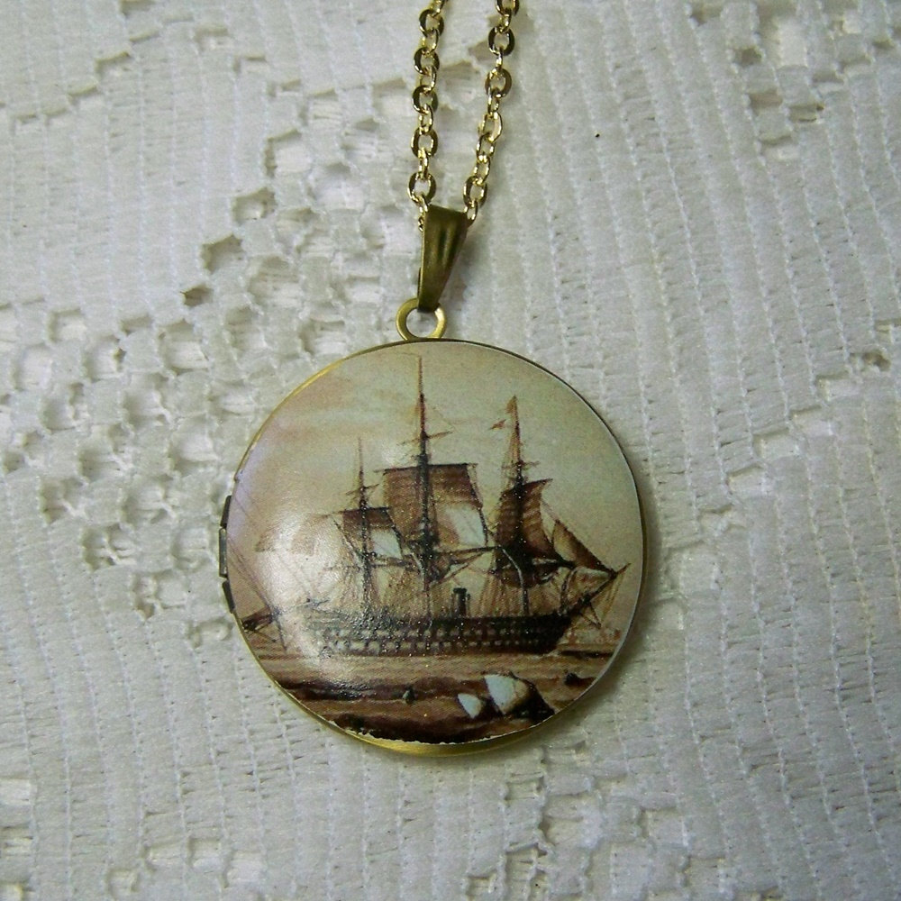 Sailing Ship Locket - Sailing Ship Sepia tones - Ship of the Line ...