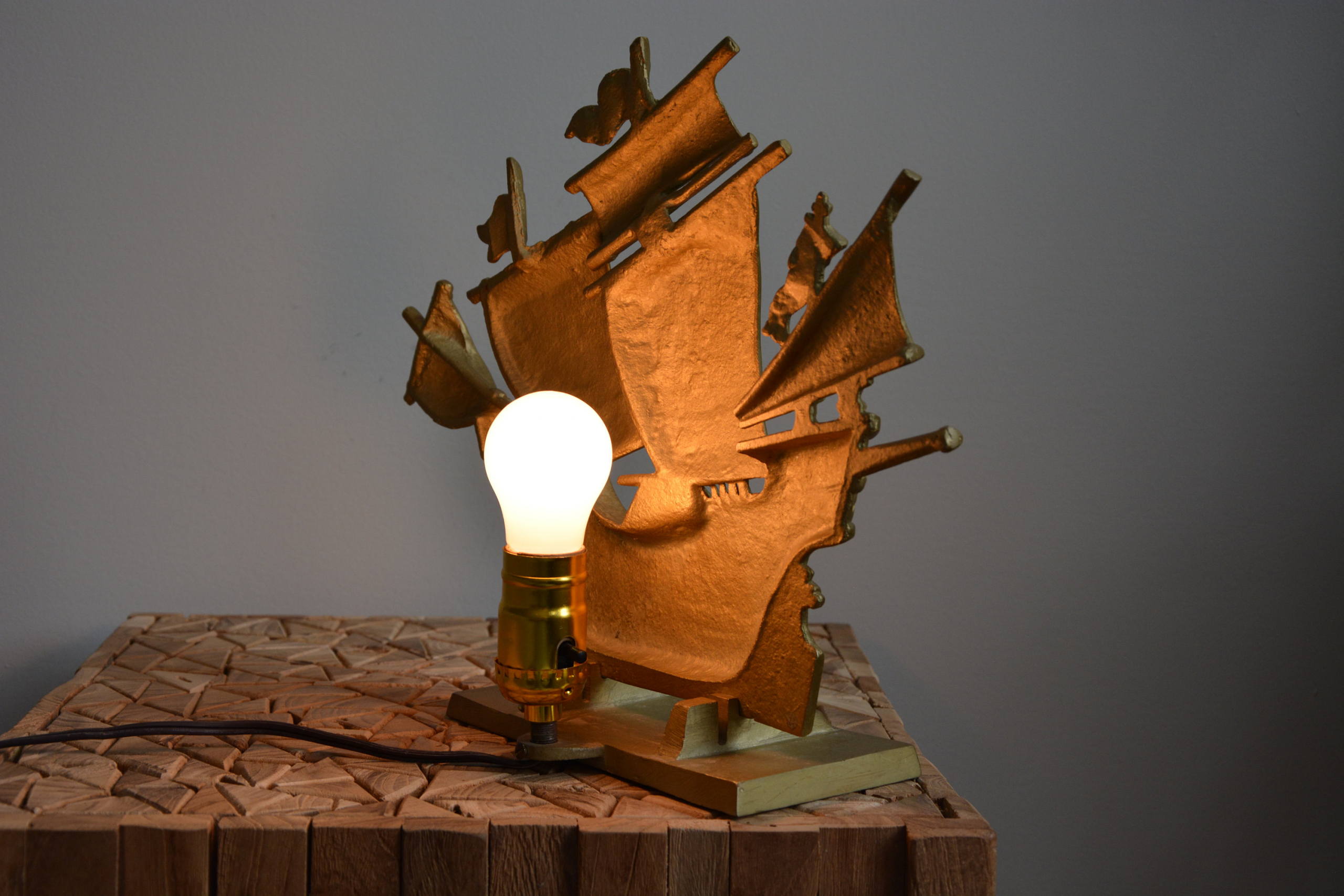 Mid Century Nautical Clipper Ship Lamp | Cast Metal Pirate Ship Lamp ...