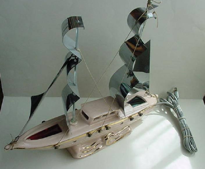 vintage 1950's ceramic tv lamp light schooner sailing ship boat lamp ...