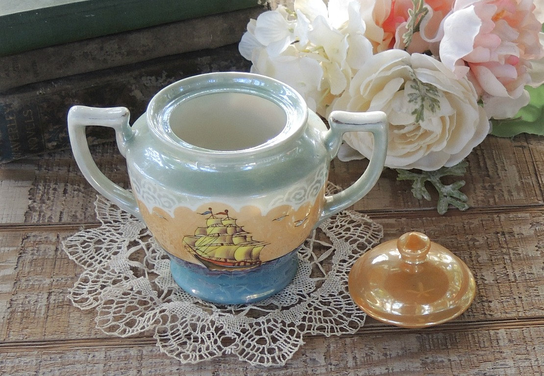 Vintage Japanese Lusterware Hand Painted Ginger or Cookie Jar, Tea Bag ...