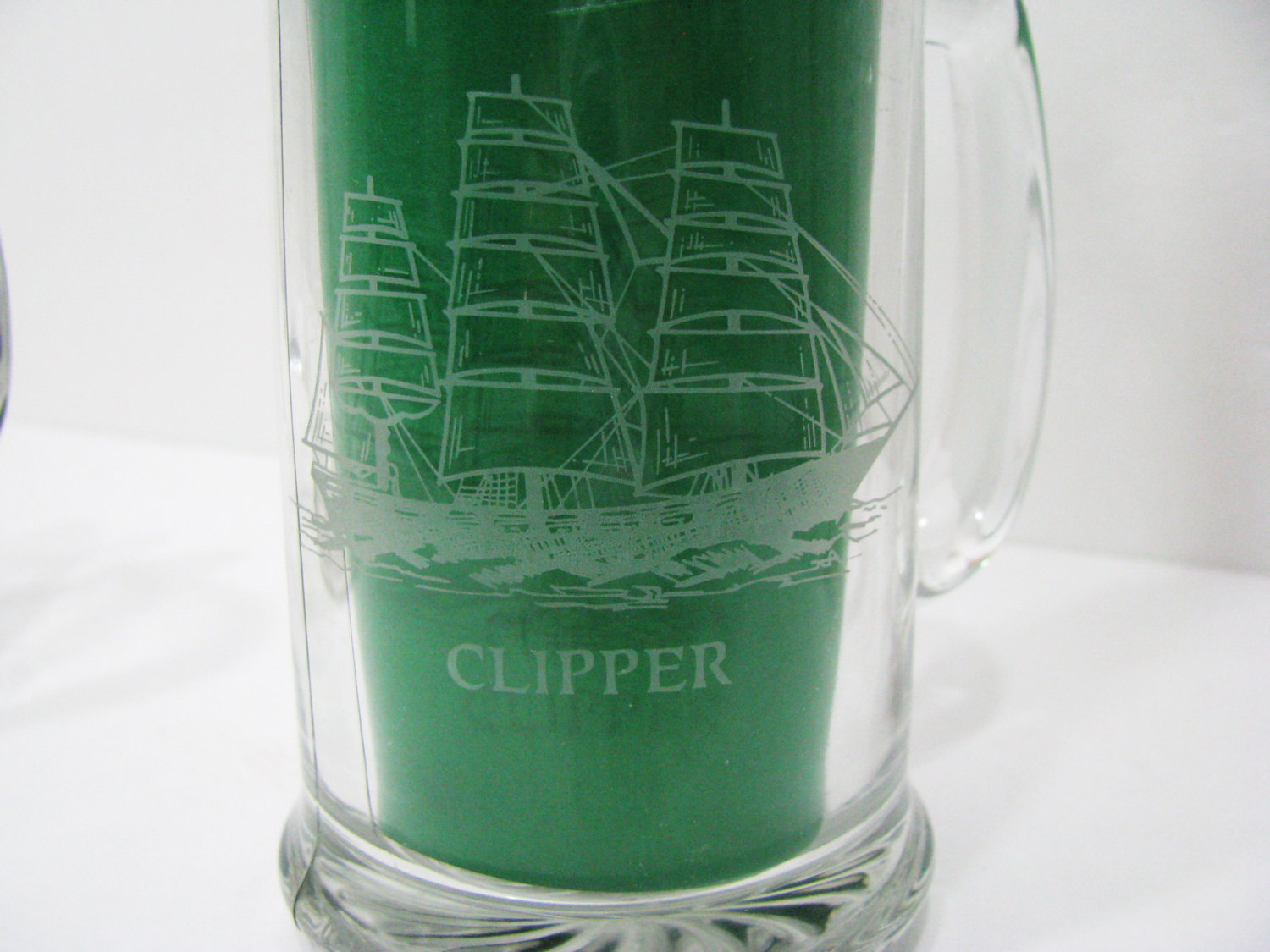 REDUCED ! Hand Cut and embossed glass mugs. Schooner, Clipper, and ...