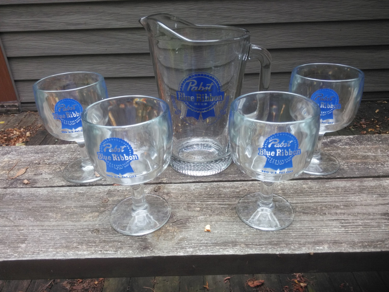 Pabst Blue Ribbon Beer Pitcher with Four Schooners - Pabst Beer Pitcher ...