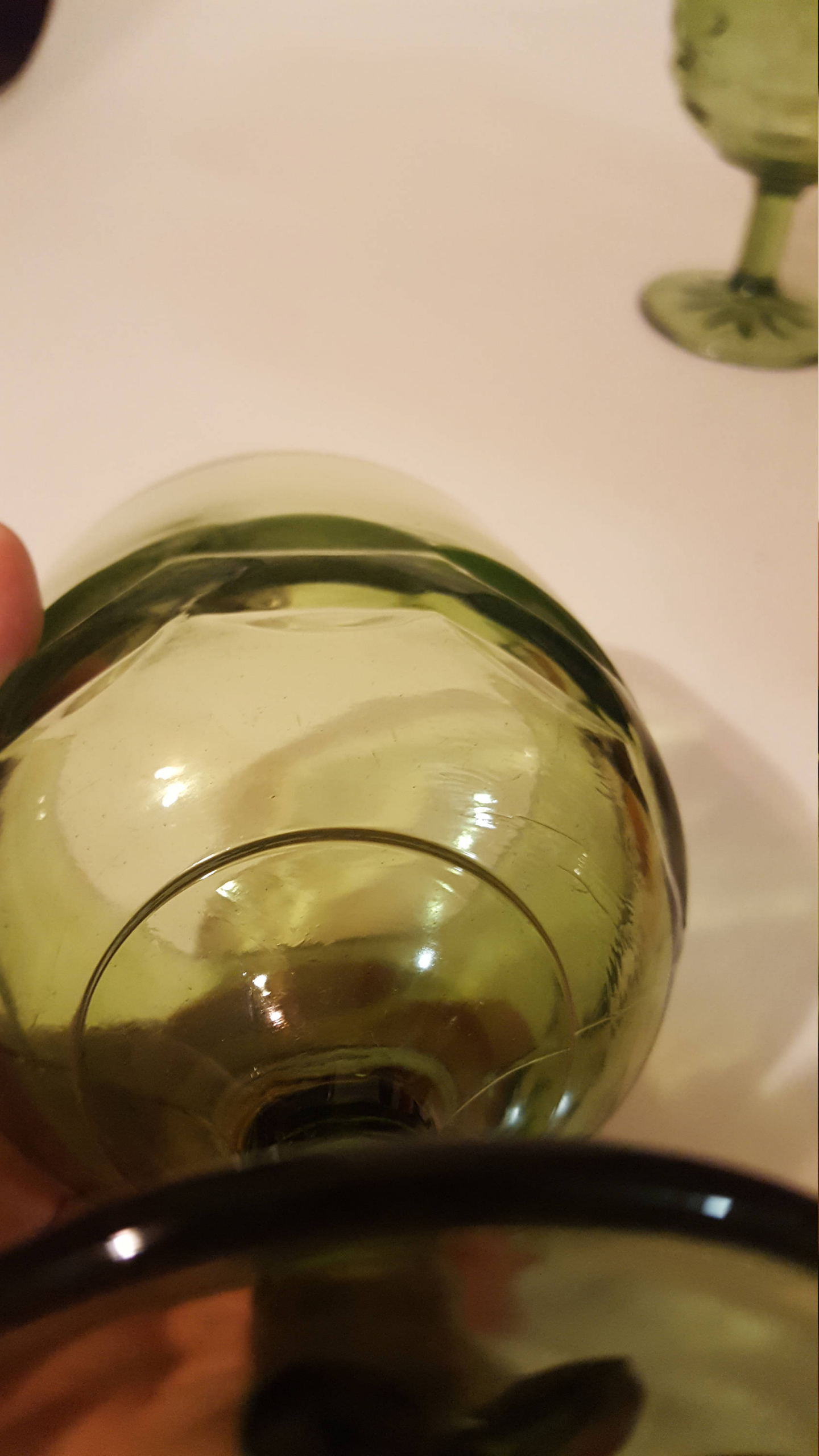 Vintage green glass goblets; green wine glass; large wine glass; candy ...