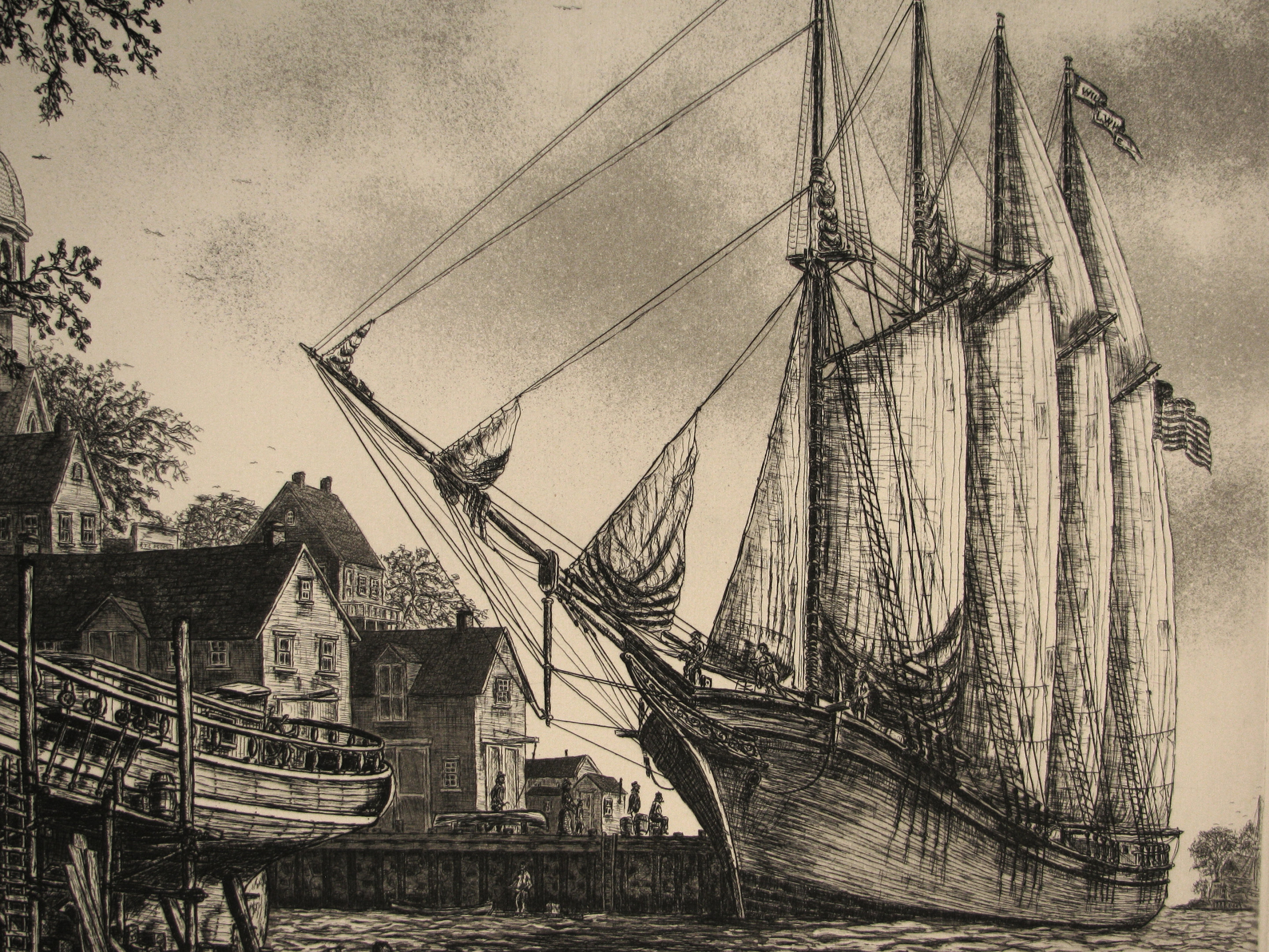 Alan Jay GAINES Original Tall Ships Etching, signed, 1976, large ...
