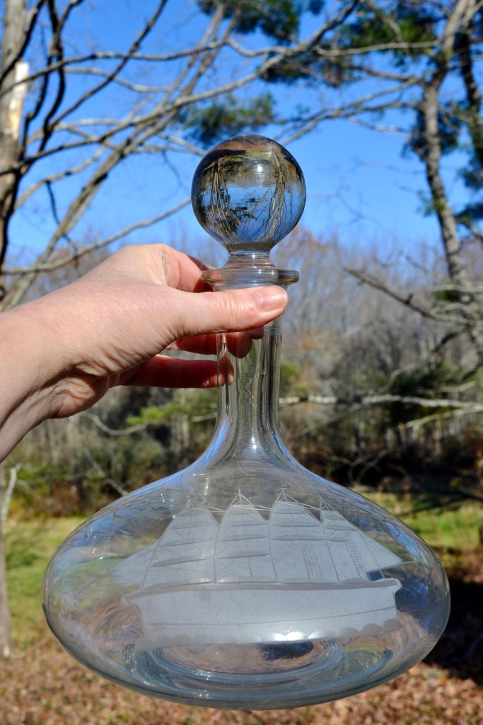 Ships Decanter. Port Decanter with Crystal Stopper. Etched Glass ...