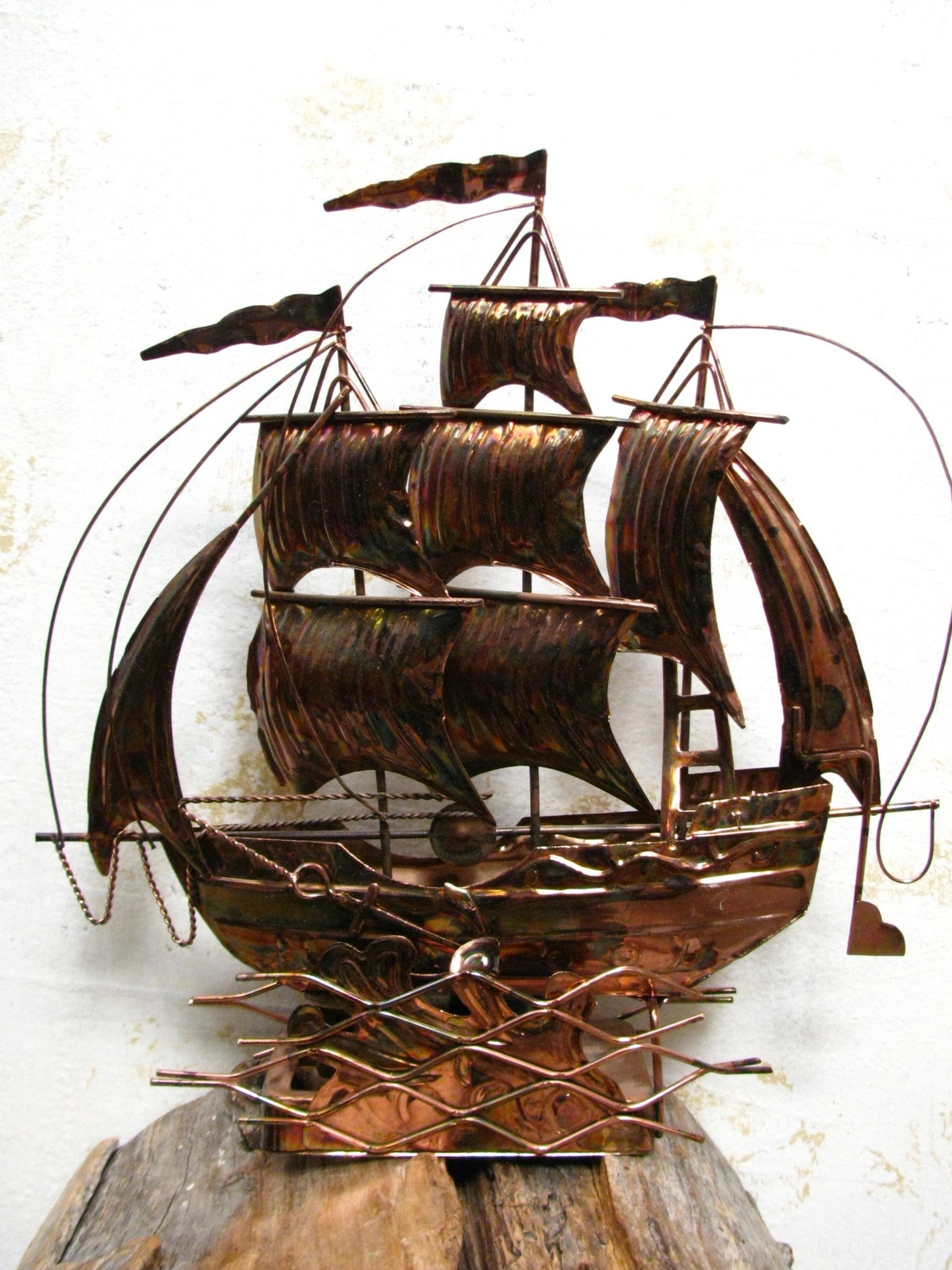 Vintage Musical Ship Copper Tin Schooner Rocks in Motion to Music ...