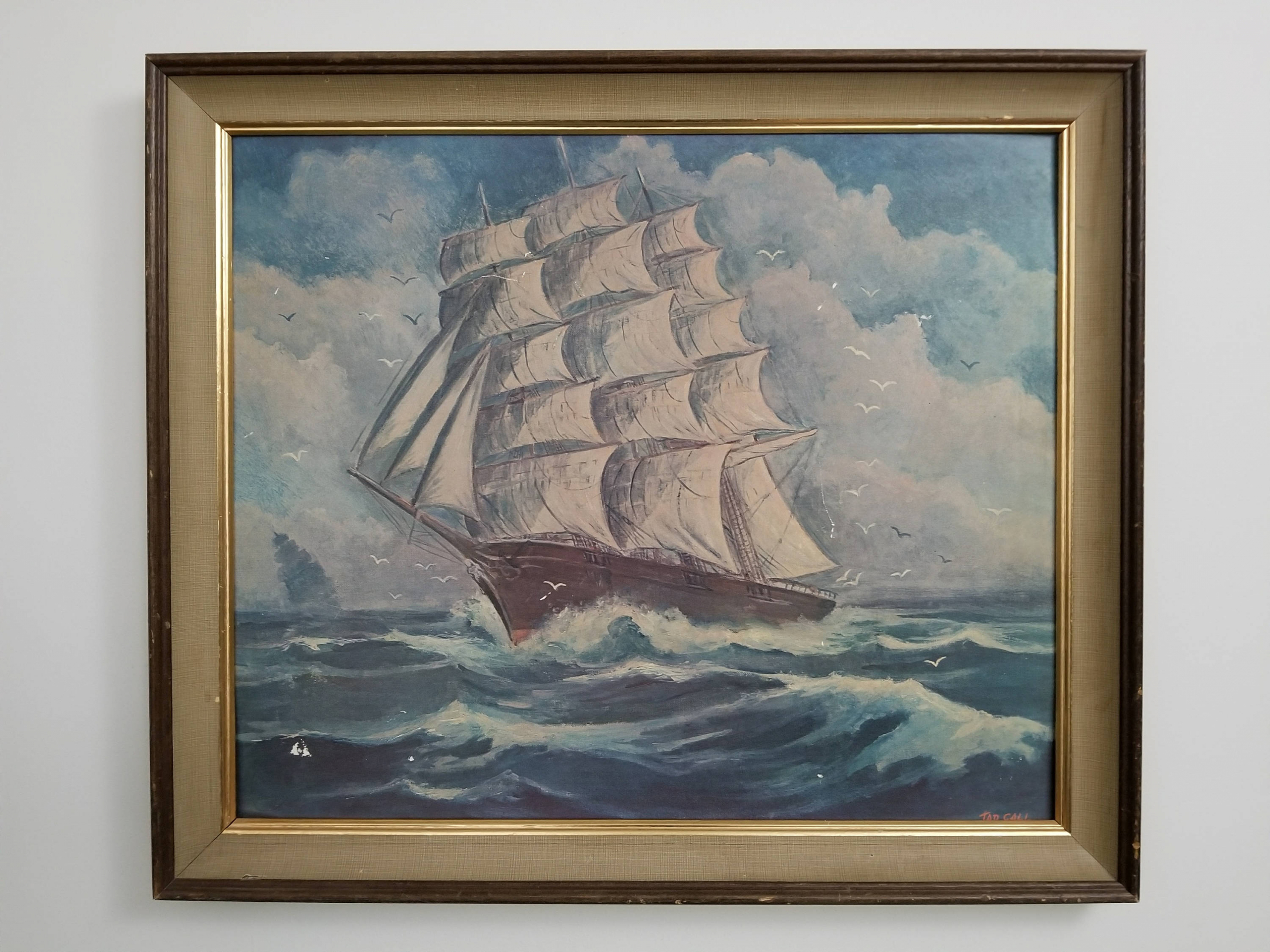 Vintage Nautical Framed Lithograph Print by "Tad" Call, 1960's era ...