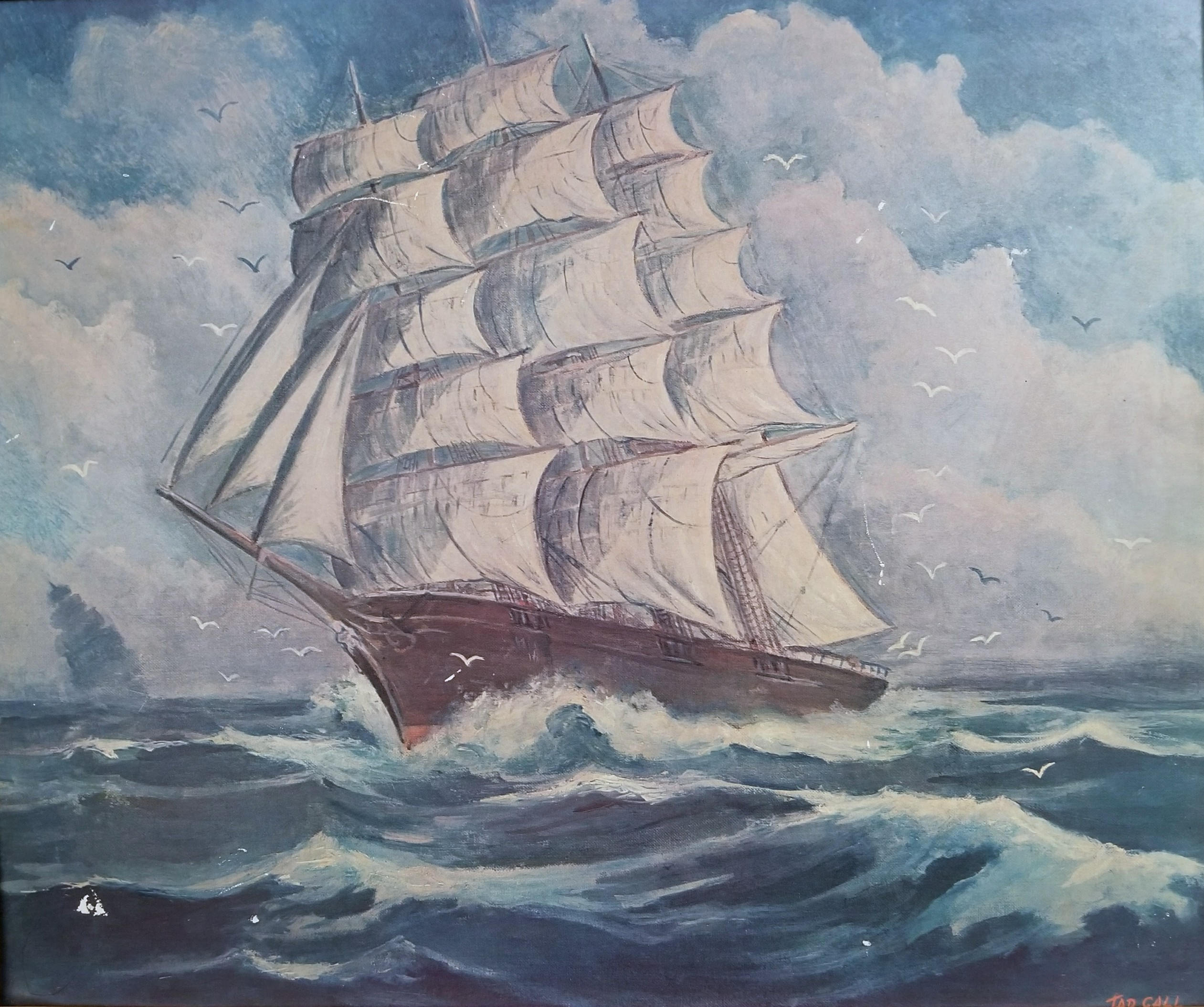 Vintage Nautical Framed Lithograph Print by "Tad" Call, 1960's era ...