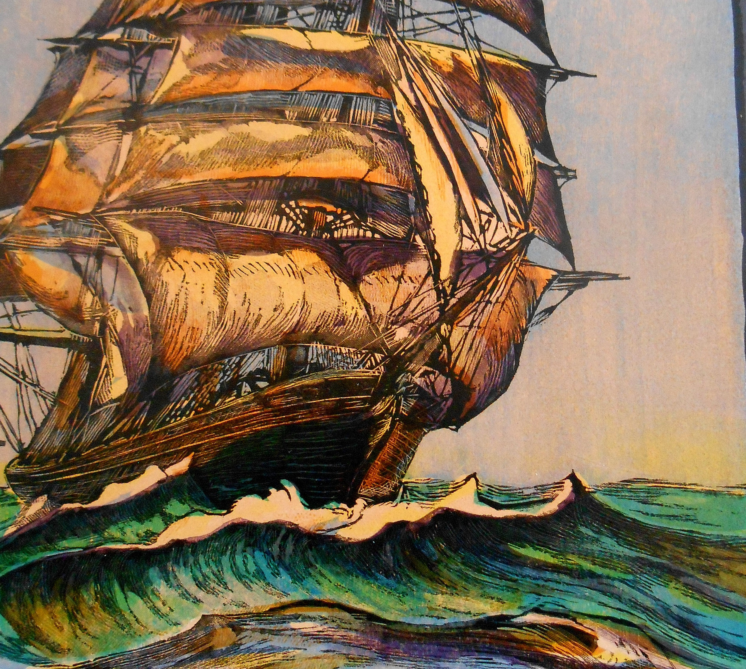 Clipper Ship nautical art print, Cutty Sark, 1936 Vintage Wood ...