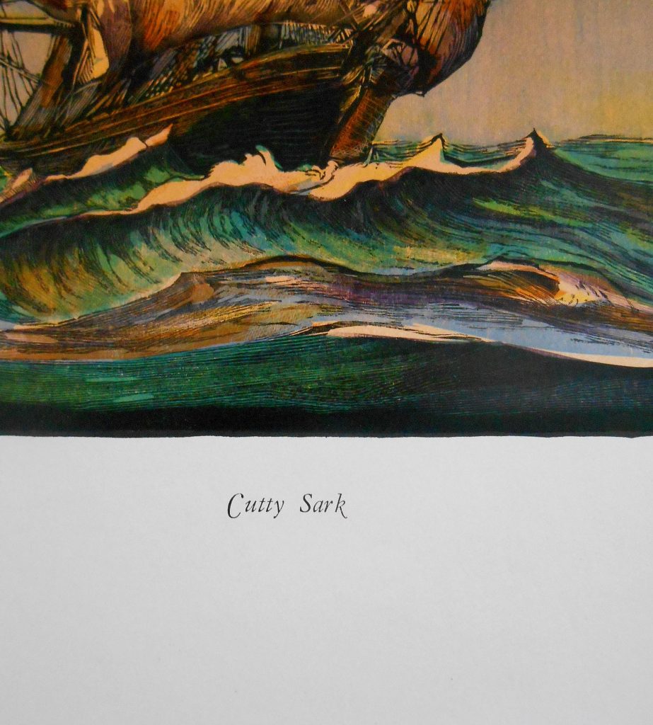 Clipper Ship nautical art print, Cutty Sark, 1936 Vintage Wood ...